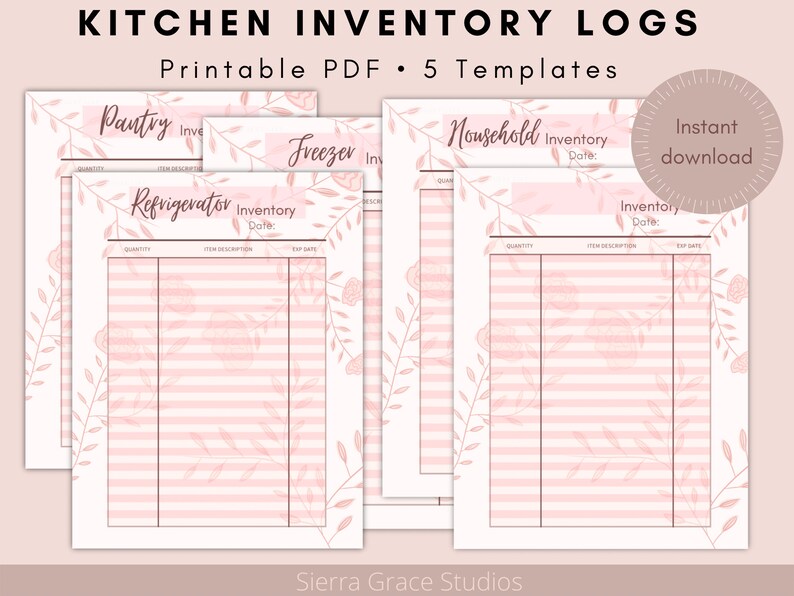 Kitchen Inventory Printable PDF, Food Tracker, Household Organization ...