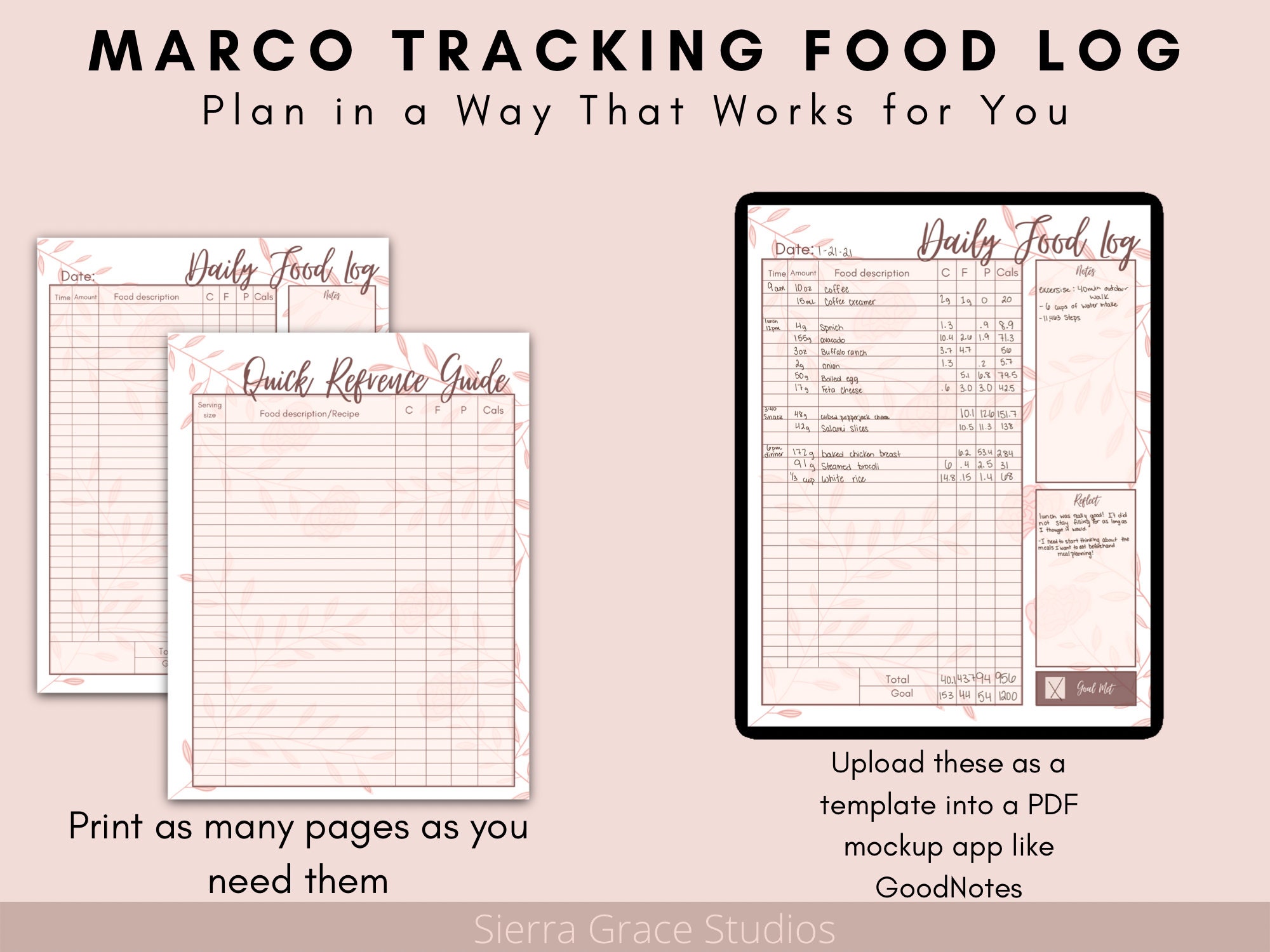 Macro Tracking Daily Food Log, Calorie Counting Chart, PDF Printable - Etsy