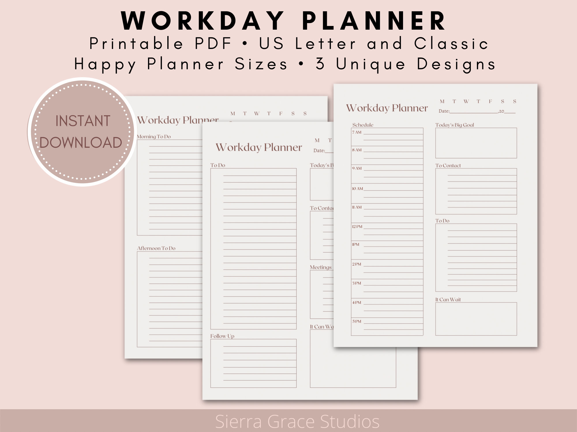 PRINTABLE Workday Planner Daily Organizer, US Letter and Classic Happy ...