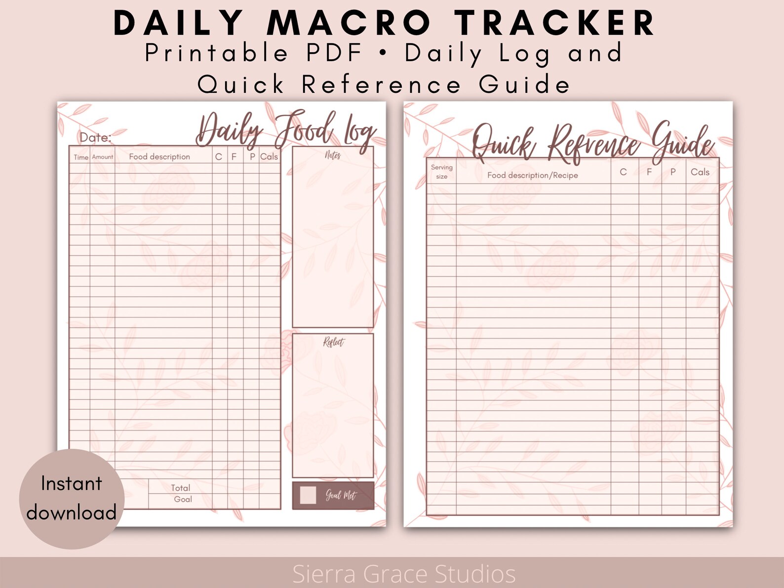 Macro Tracking Daily Food Log, Calorie Counting Chart, PDF Printable - Etsy