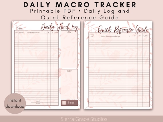 Macro Tracking Daily Food Log Calorie Counting Chart PDF - Etsy