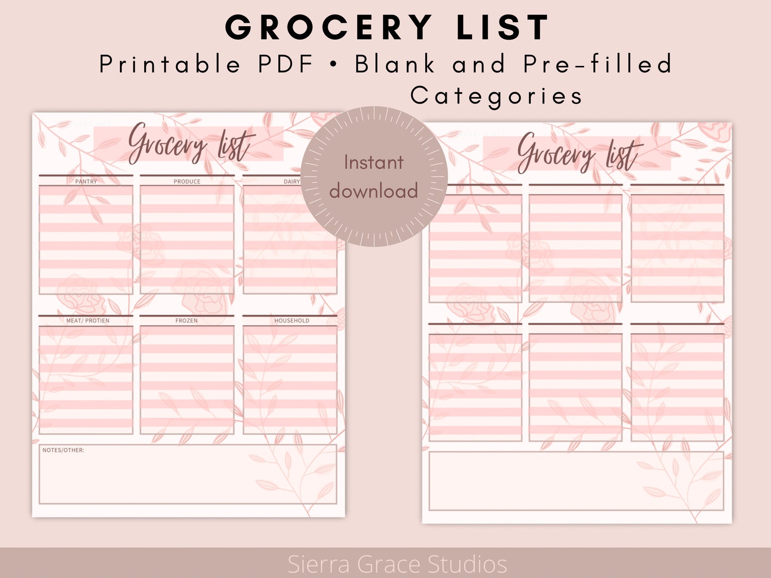 Grocery List Printable PDF Shopping Checklist Template Pre-filled and ...