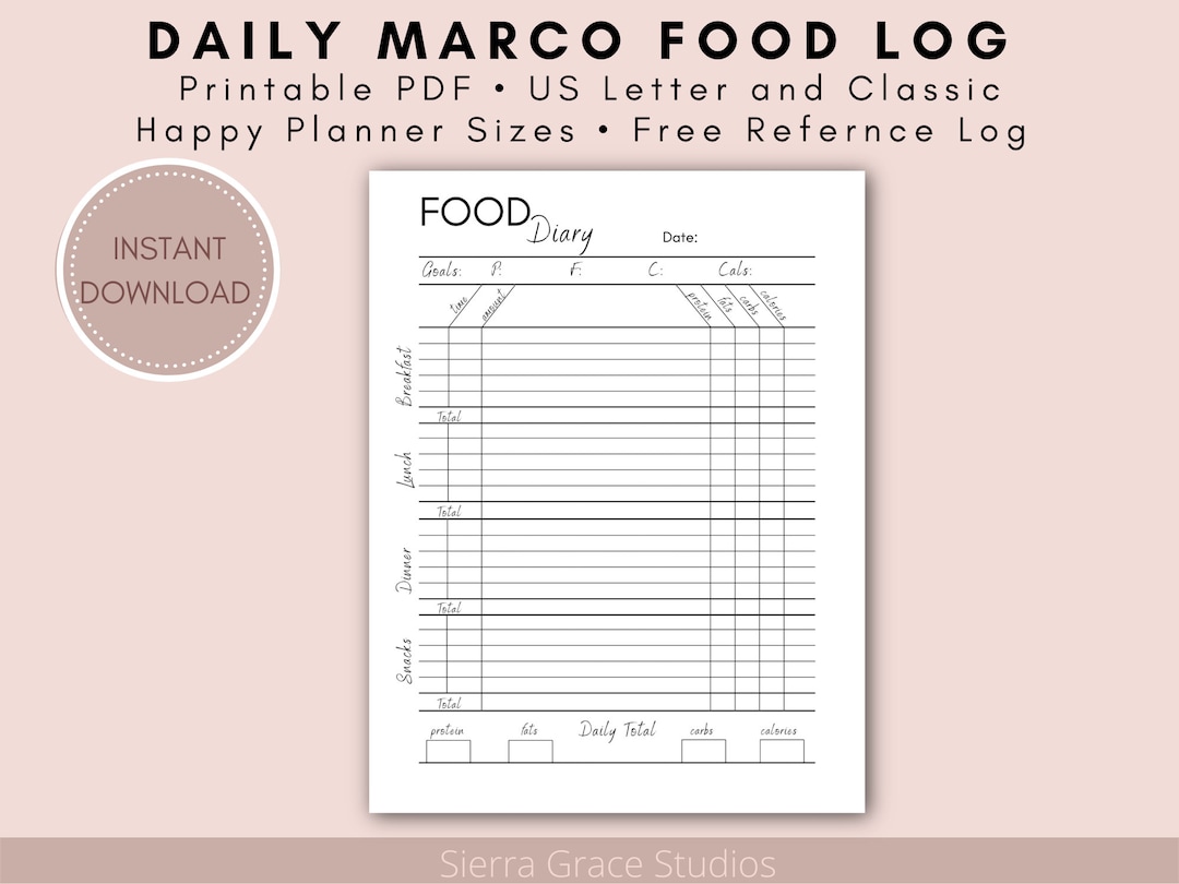 Macro Tracking Food Log Printable Pdf Daily Meal Tracker - Etsy