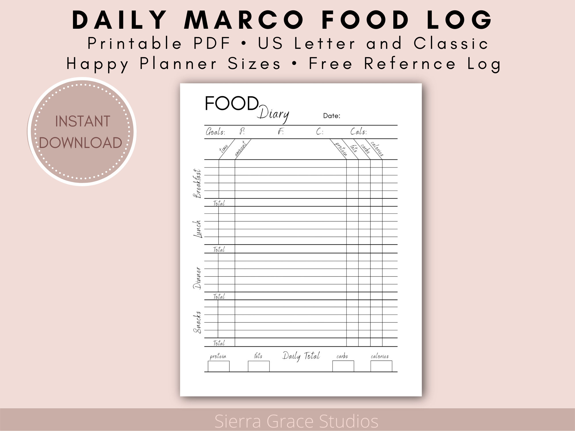 Macro Tracking Food Log Printable Pdf Daily Meal Tracker - Etsy