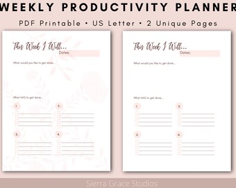 Daily Productivity Planner PDF Printable, 2 Unique Pages, US Letter ...