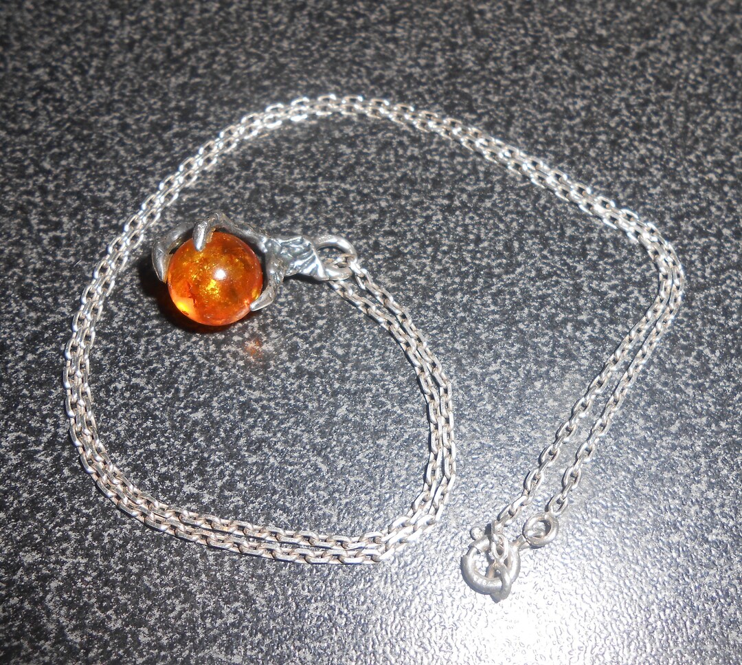 Vintage Celtic Eagle Claw With Amber Ball Pendant on Chain, Sterling ...