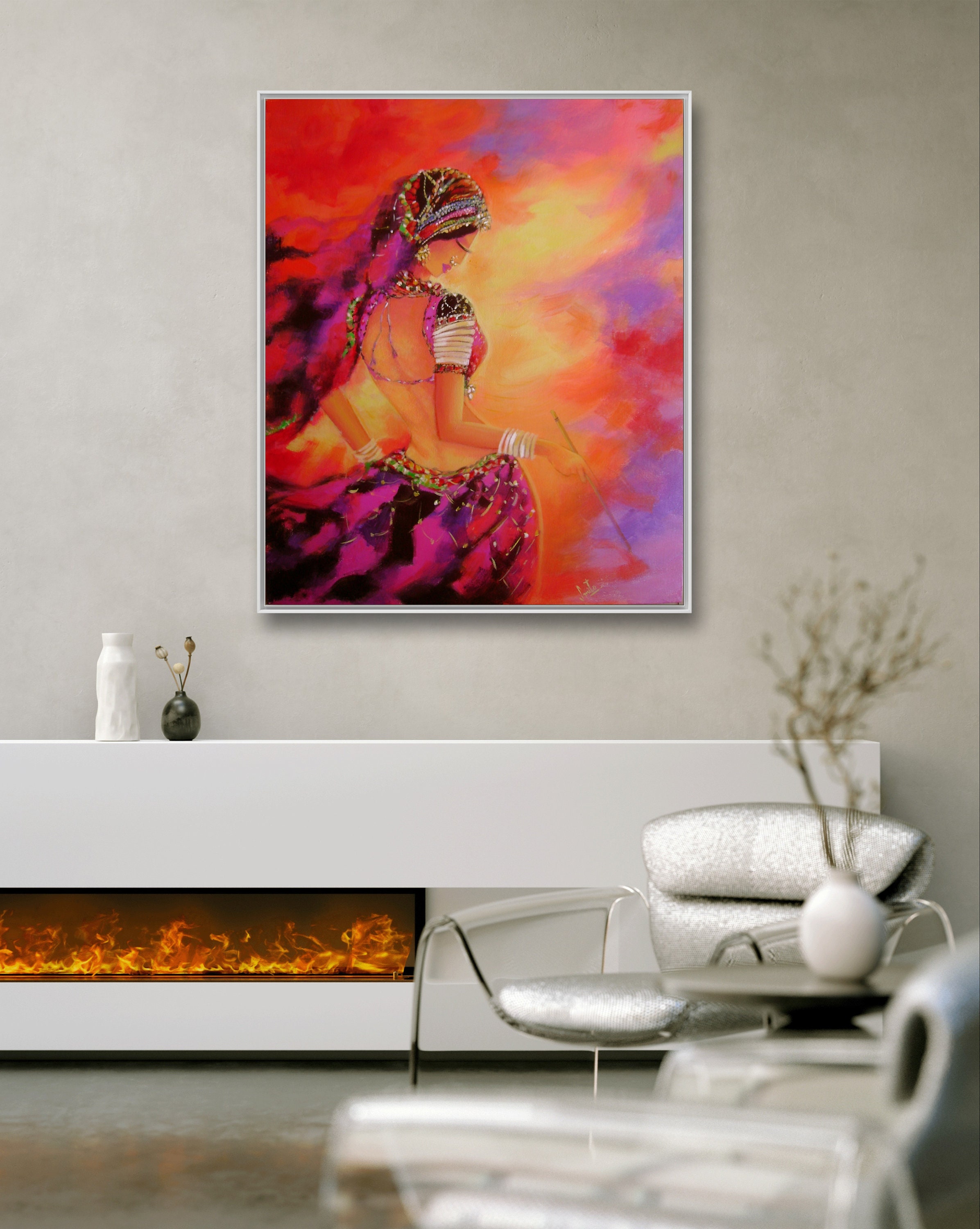 Lady Dancing Indian Folk Dance Painting, Handpainted Original Artwork ...