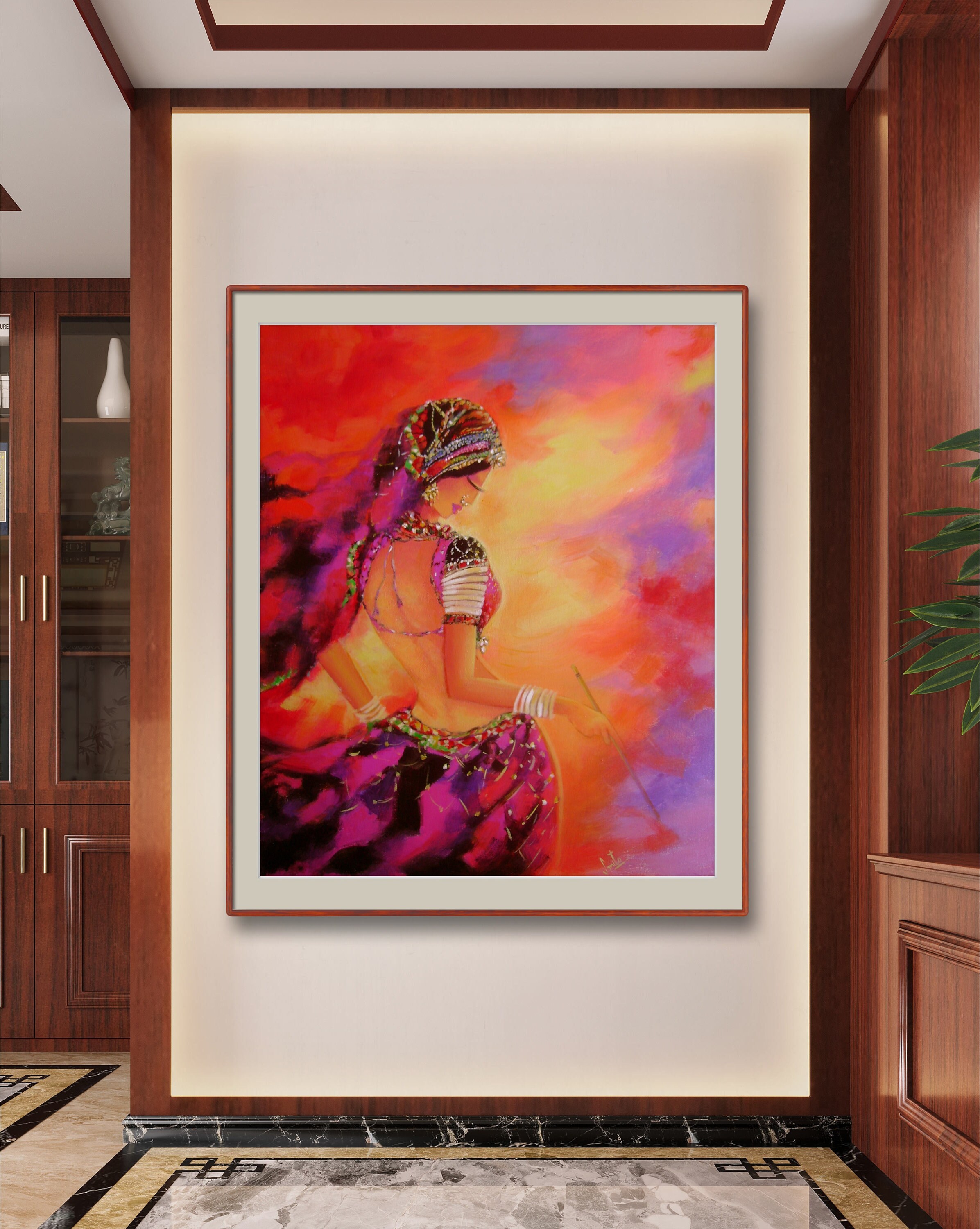 Lady Dancing Indian Folk Dance Painting, Handpainted Original Artwork ...