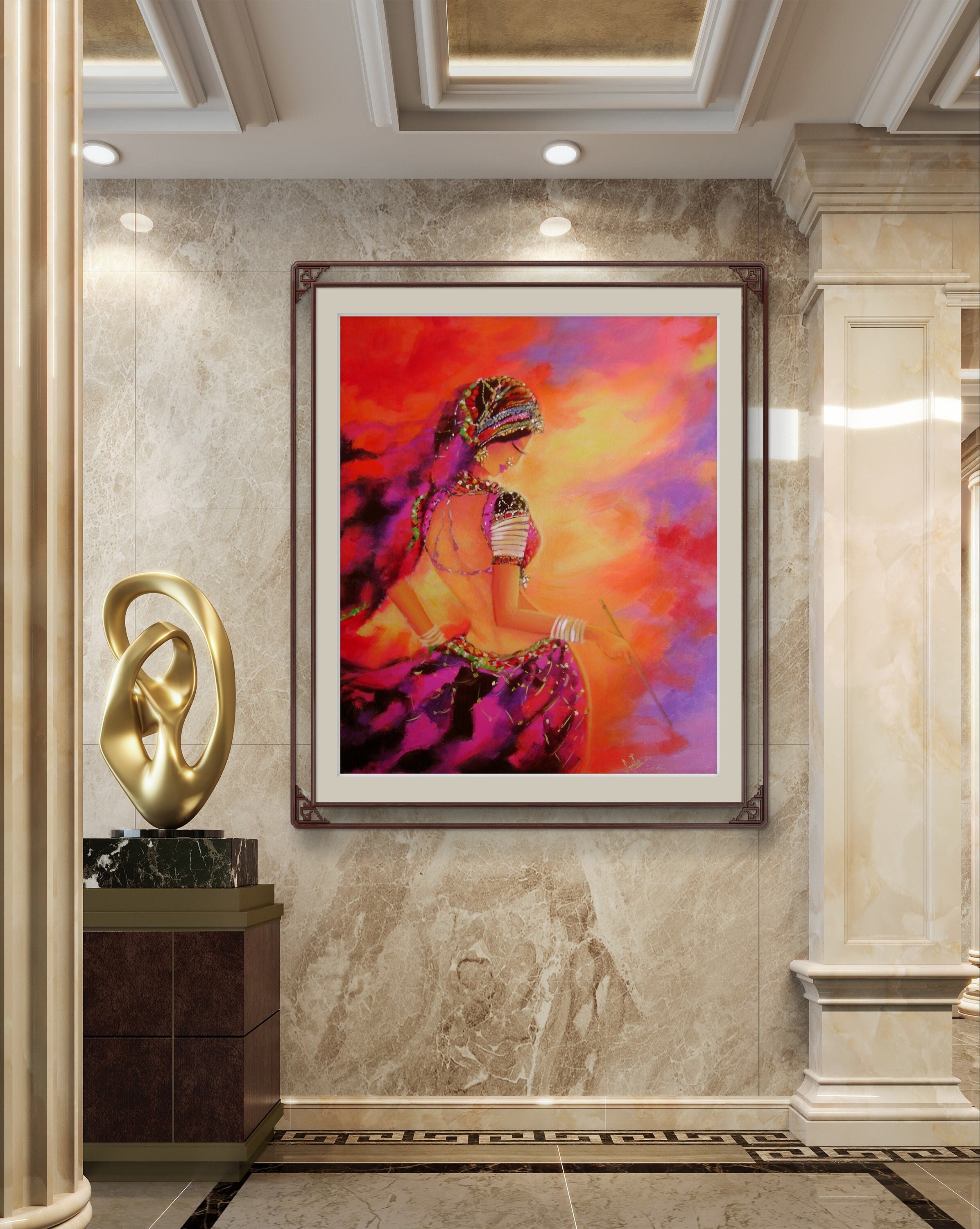 Lady Dancing Indian Folk Dance Painting, Handpainted Original Artwork ...