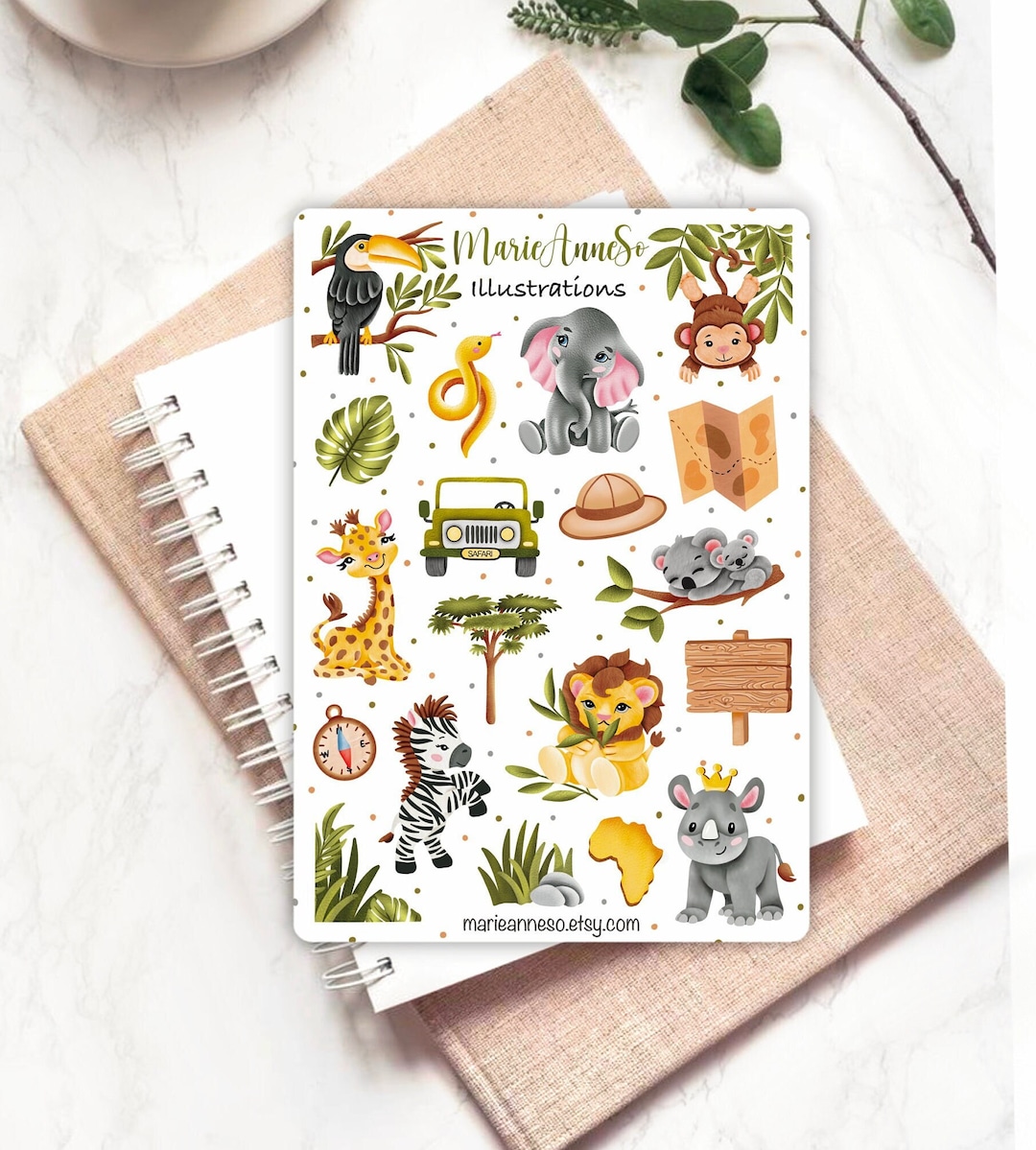 Safari Animal Sticker Sheet – Stickers for Kids, Journals, Planners ...