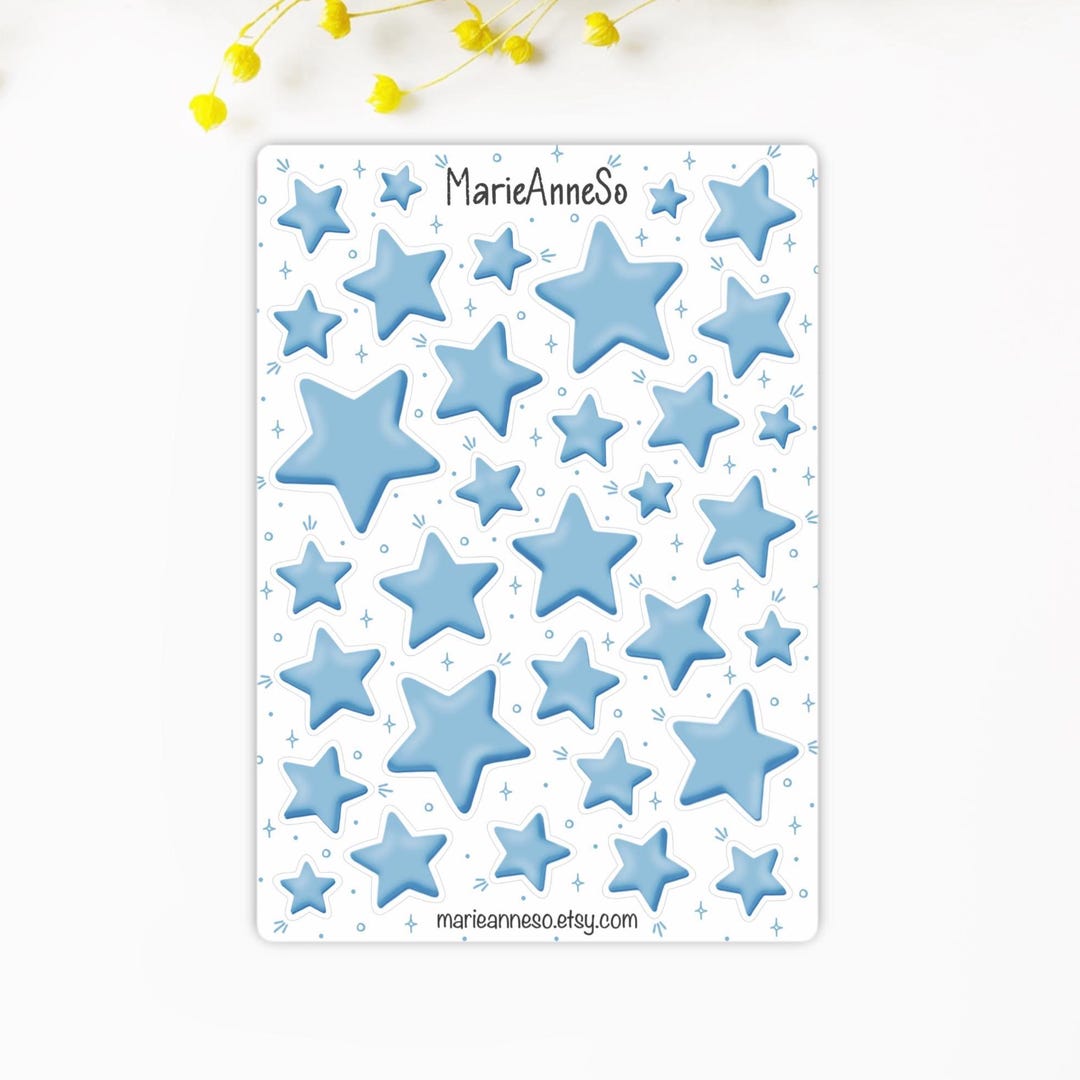 Sheet of Blue Star Stickers - Star Stickers for Journaling, Planners ...