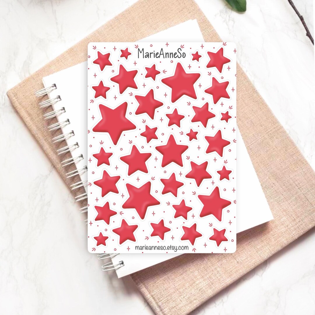 Red Star Sticker Sheet - Star Stickers for Journaling, Planner, Kids ...
