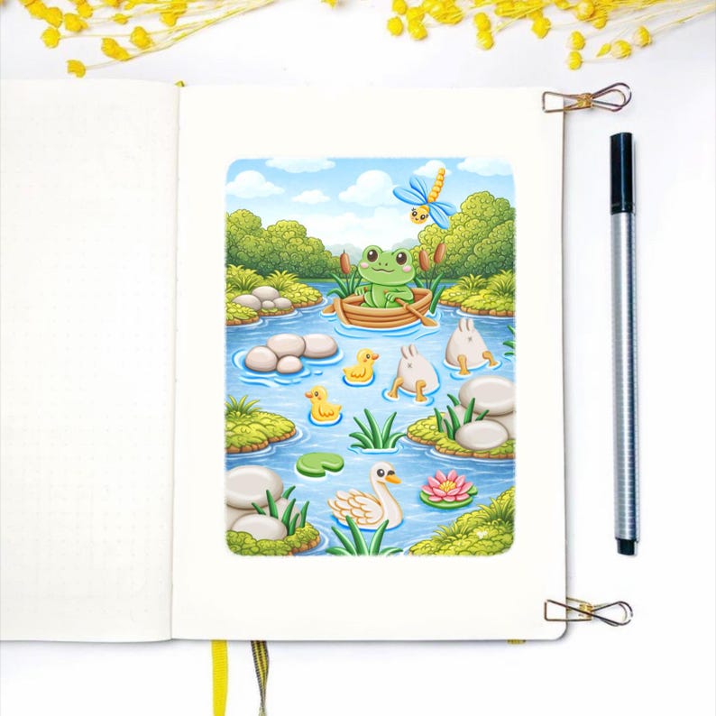 Sticker Sheet Scène de Mare Kawaii | Stickers Décor Étang Grenouille ...