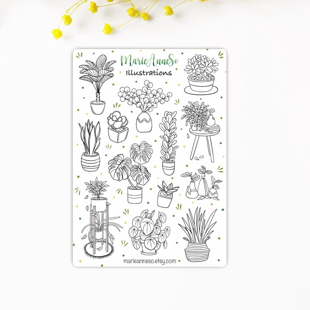 Plant Coloring Sticker Sheet – Nature Stickers for Journaling and ...