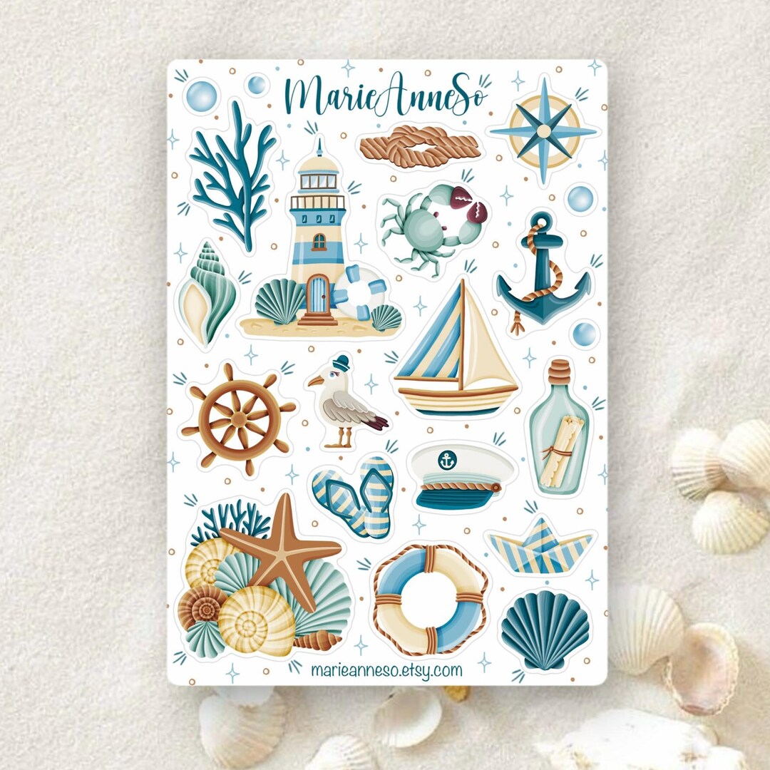 Nautical Sticker Sheet – Ocean & Coastal Planner Stickers for Bullet ...