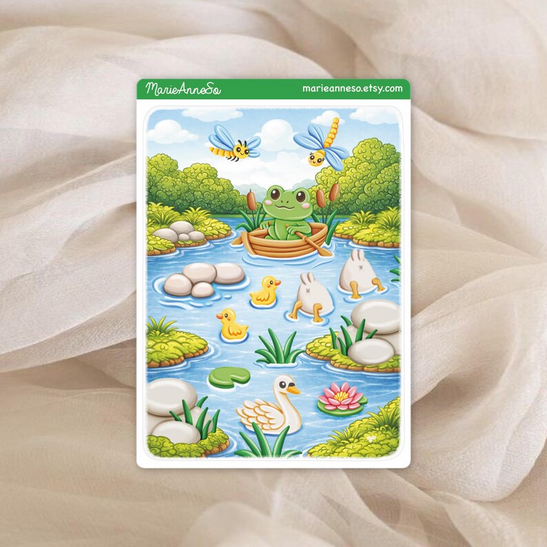 Sticker Sheet Scène de Mare Kawaii | Stickers Décor Étang Grenouille ...