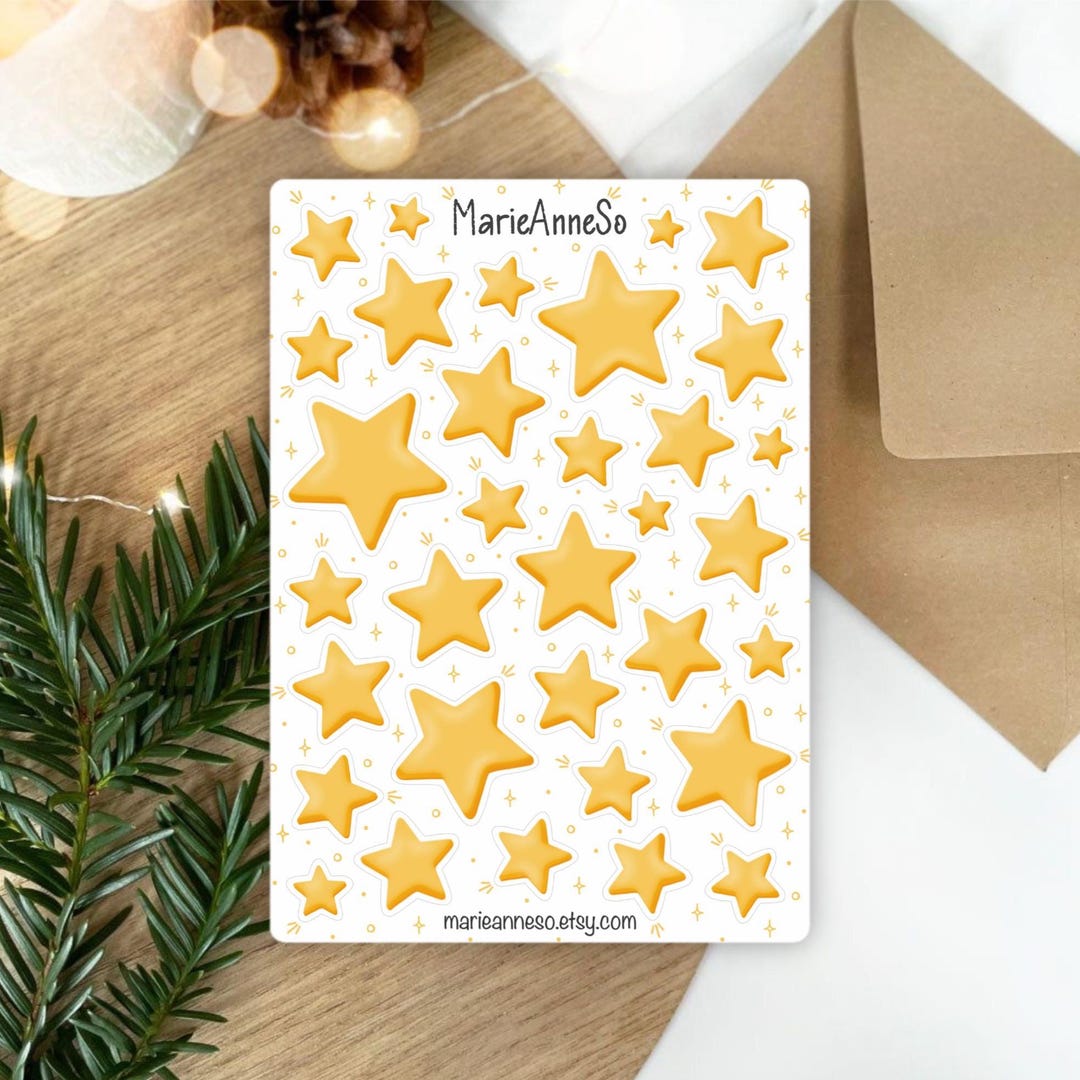 Yellow Star Sticker Sheet - Star Stickers for Journaling, Planner, Kids ...