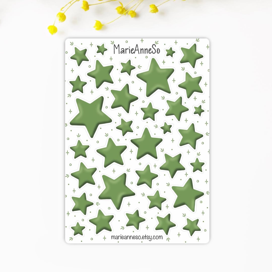 Green Star Sticker Sheet - Star Stickers for Journaling, Planner, Kids ...