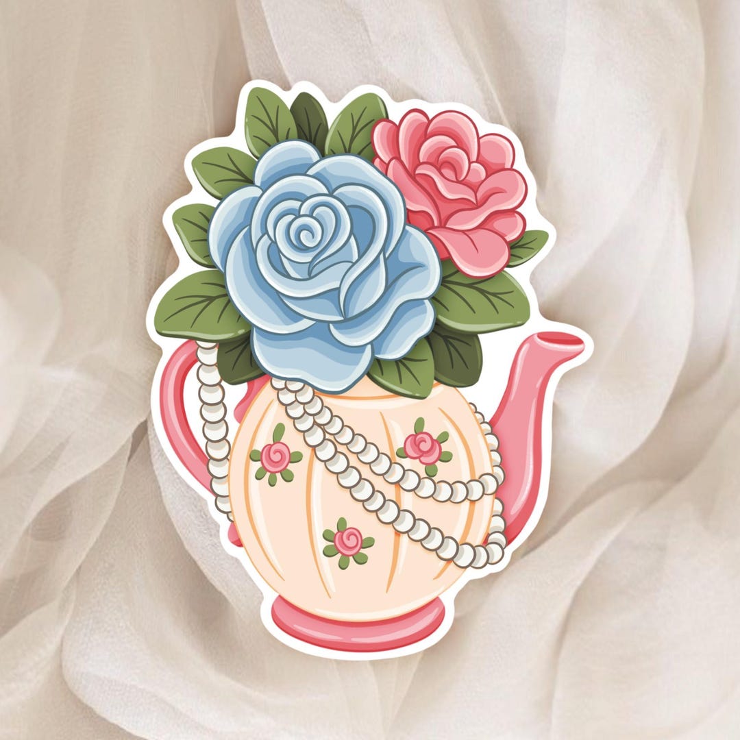 Large Romantic Sticker - Teapot of Roses - Large Sticker for Planner ...