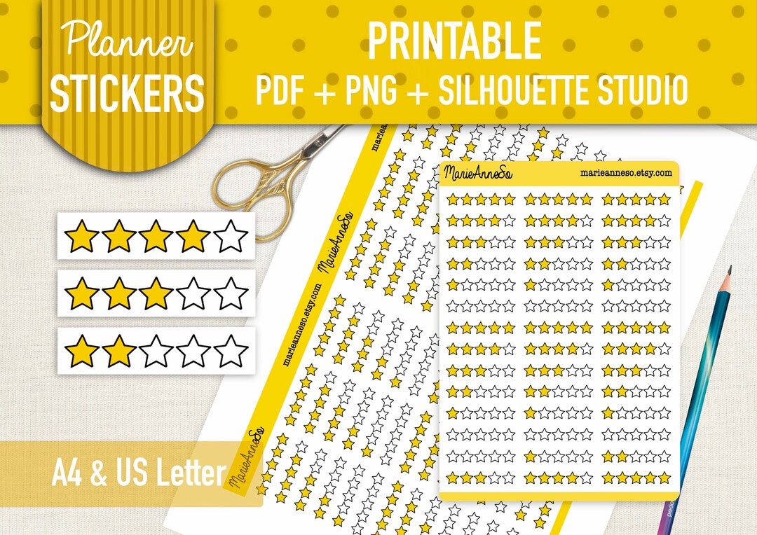 5 Star Rating Stickers Printable Stickers Planner Printable - Etsy