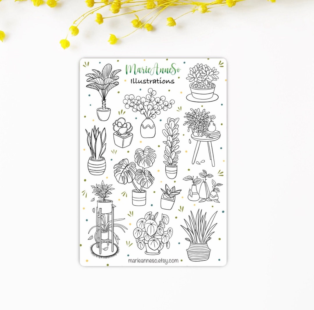 Coloring Plants Sticker Sheet, Nature Stickers, Scrapbooking Stickers ...