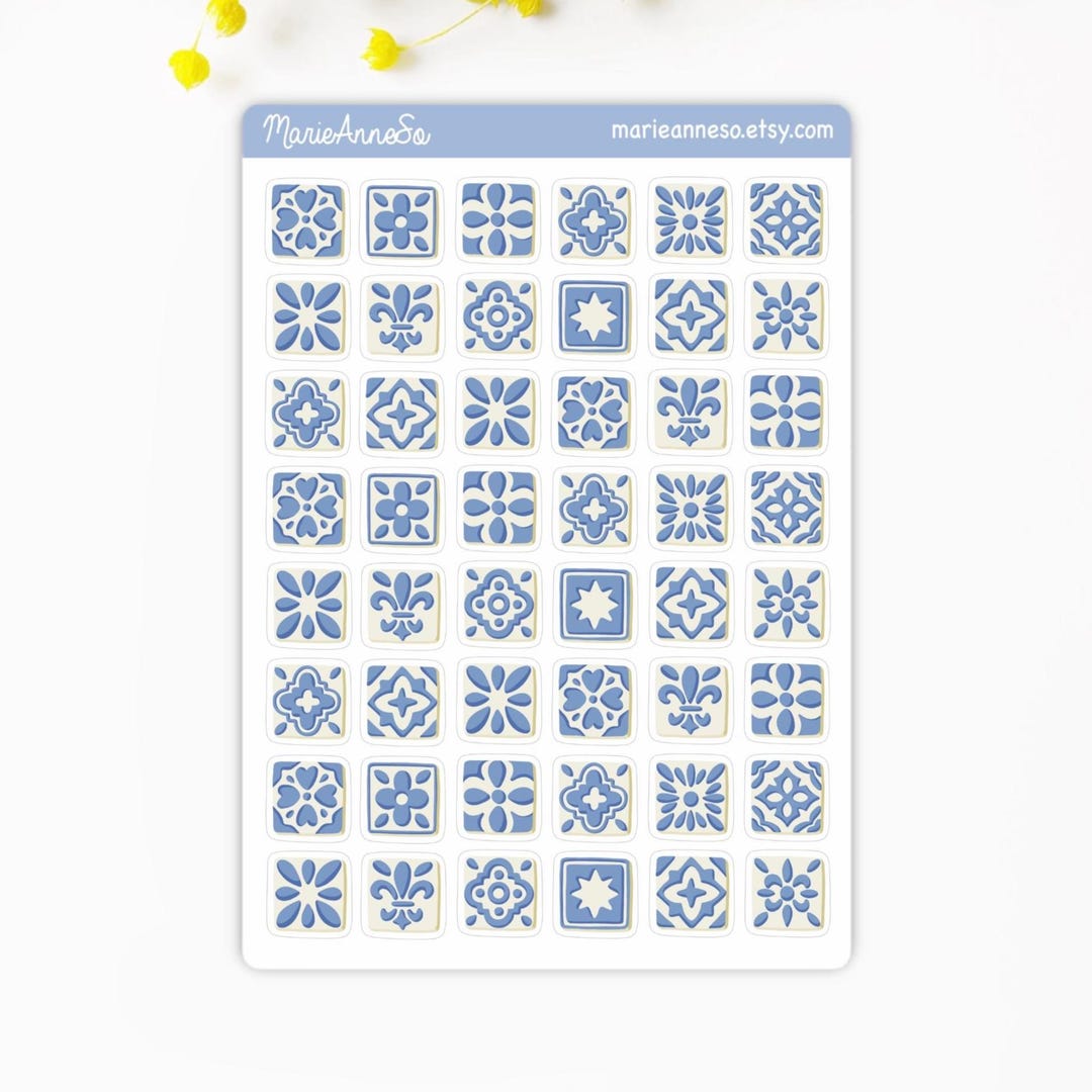 Sheet of Mediterranean Tile Themed Stickers - Stickers for Journals ...