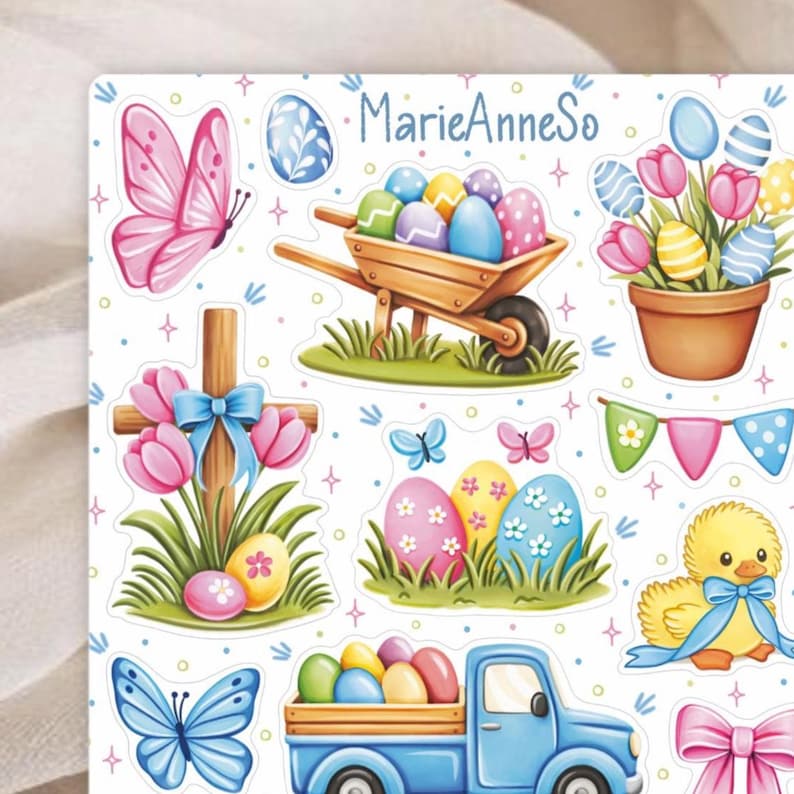 Easter Sticker Sheet – Spring Planner Stickers, Easter Eggs Chick ...