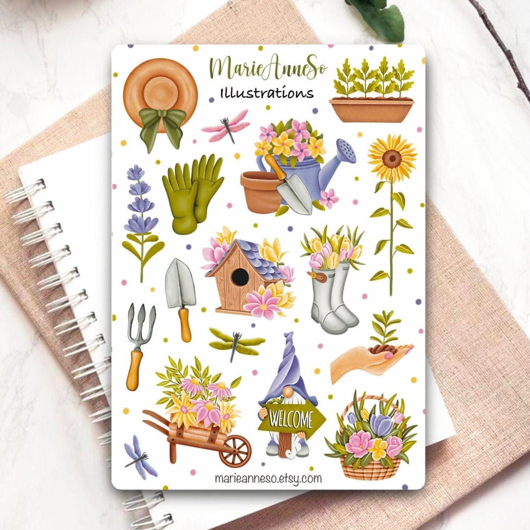 Spring Garden Stickers – Gardening Stickers, Planner Stickers Flowers ...