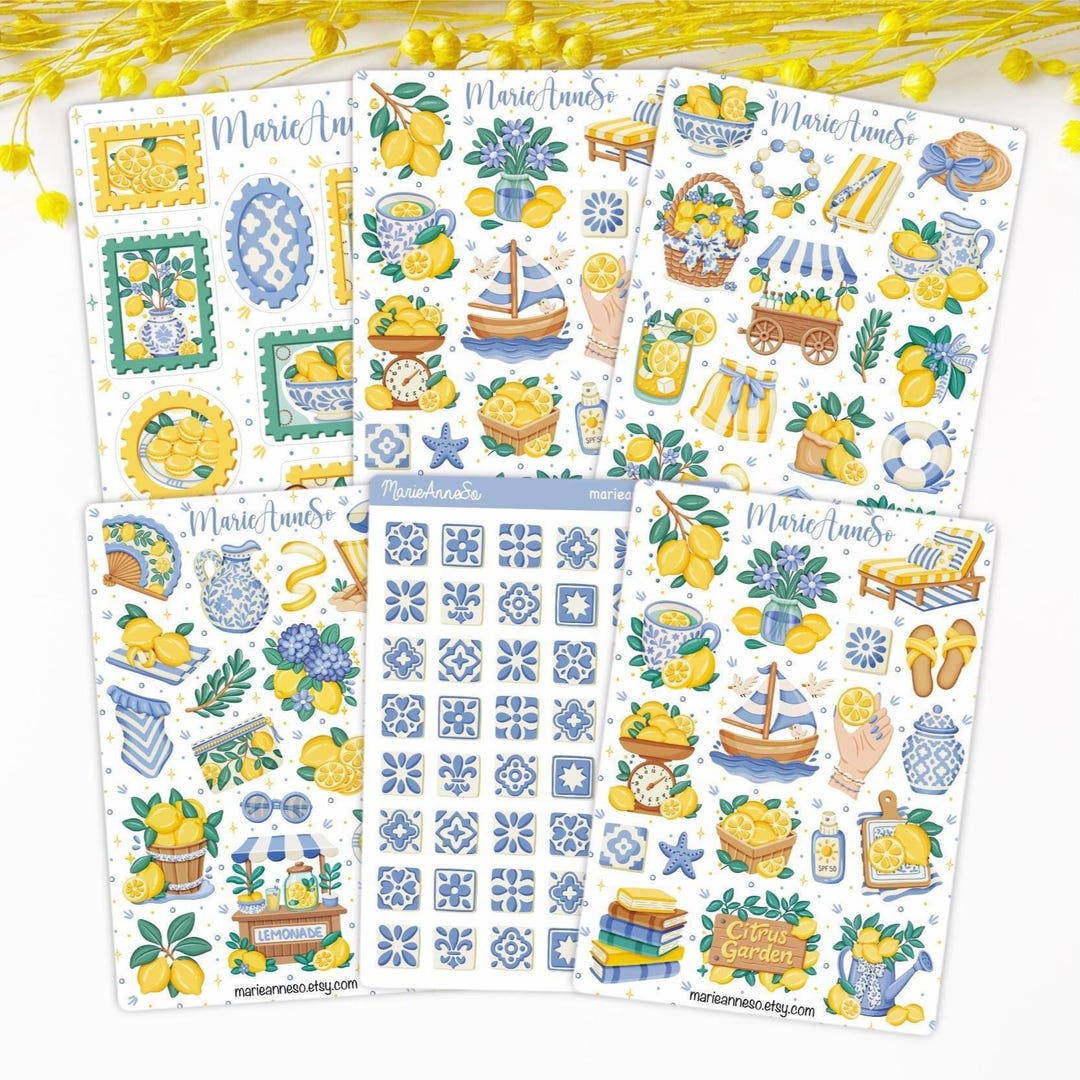 Set of 6 Sheets of Stickers With a Lemon and Mediterranean Theme ...