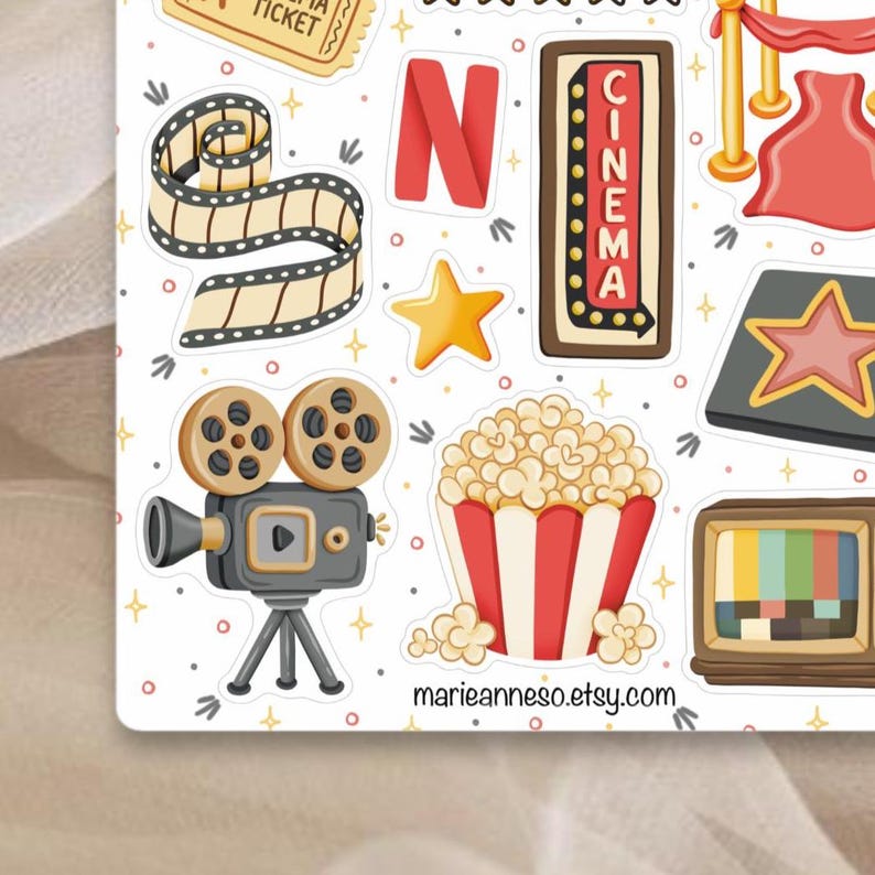 Cinema Stickers – Movie Night Stickers, Film Stickers Kawaii, Planner ...