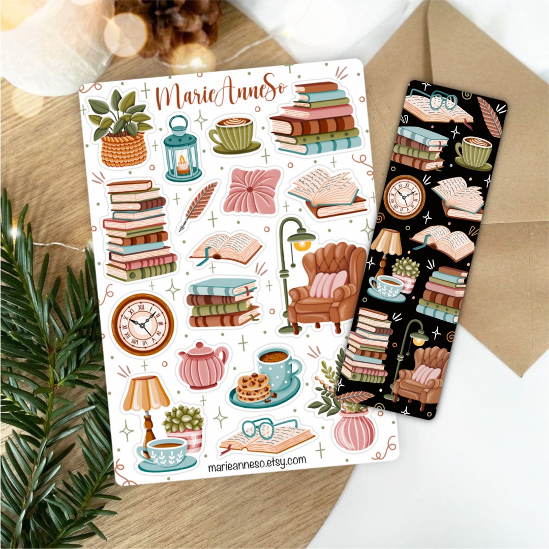 Bookmark and Sticker Sheet Set Reading and Cocooning Theme Perfect for ...
