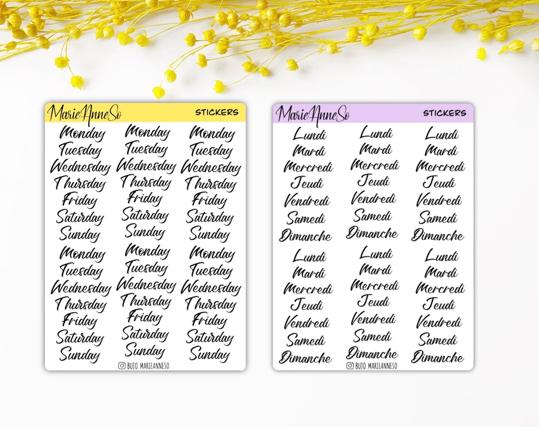 Days of the Week Calligraphy Sticker Sheet | 42 Stickers for Planner ...