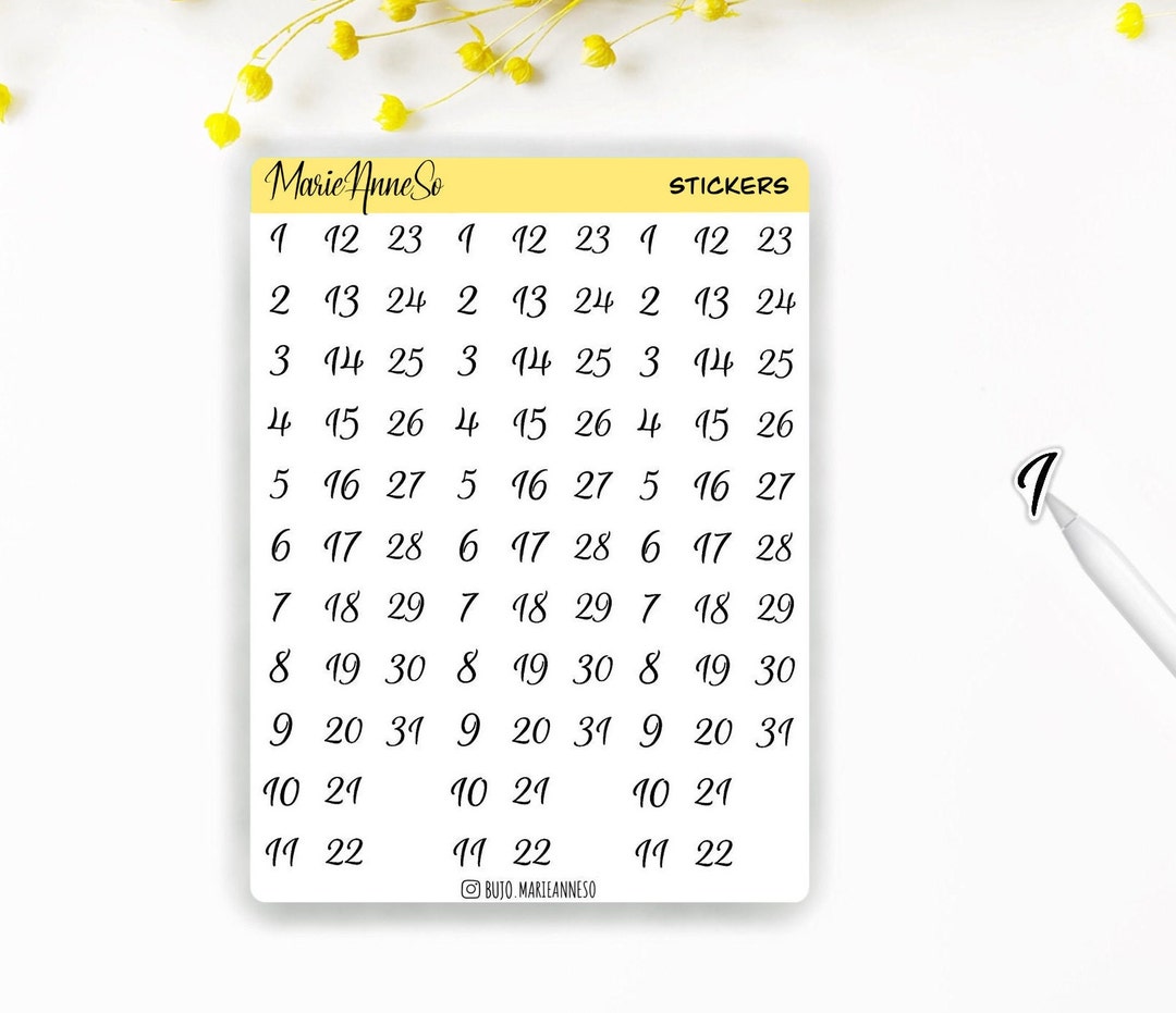 Sticker Sheet Numbers 1 to 31 Monthly Stickers Planner Stickers ...