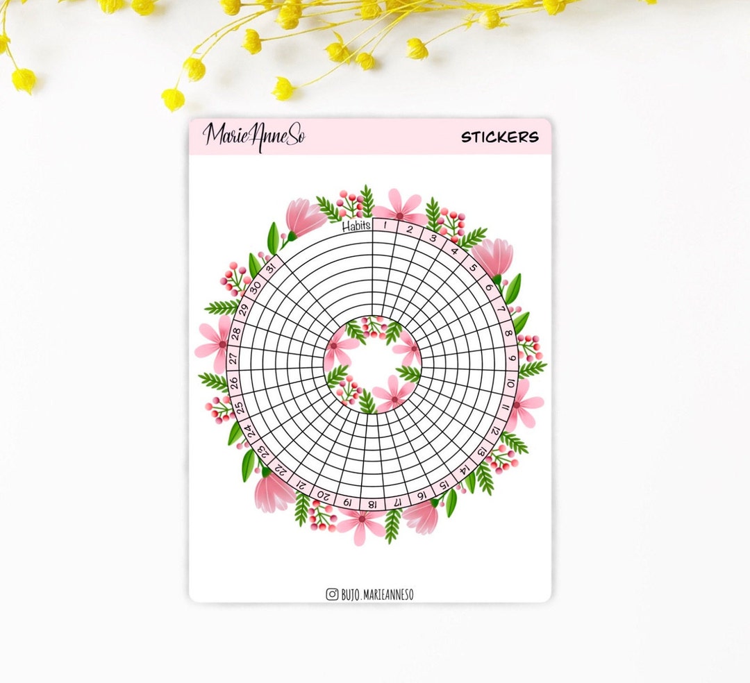 Essential Sticker Circular Habit Tracker, Monthly Habit Tracker Plain ...