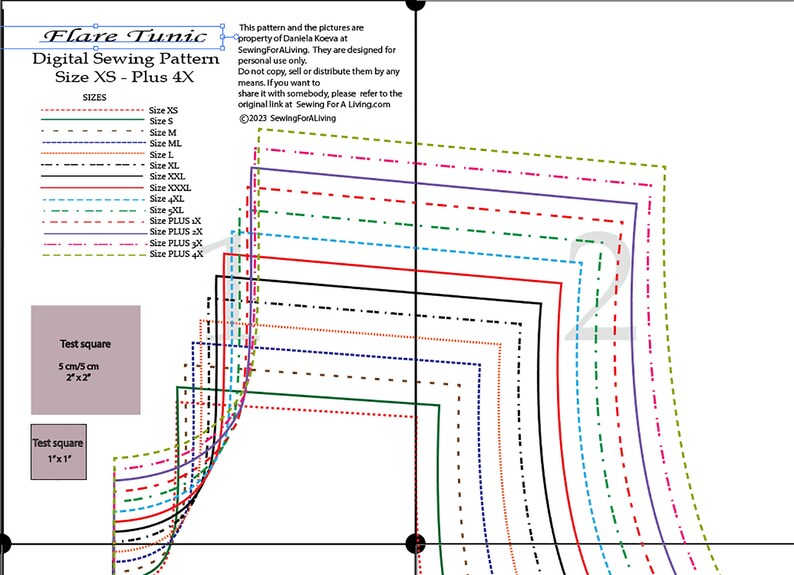 Flare Tunic Long Top PDF Sewing Pattern in Regular and Plus Sizes for ...