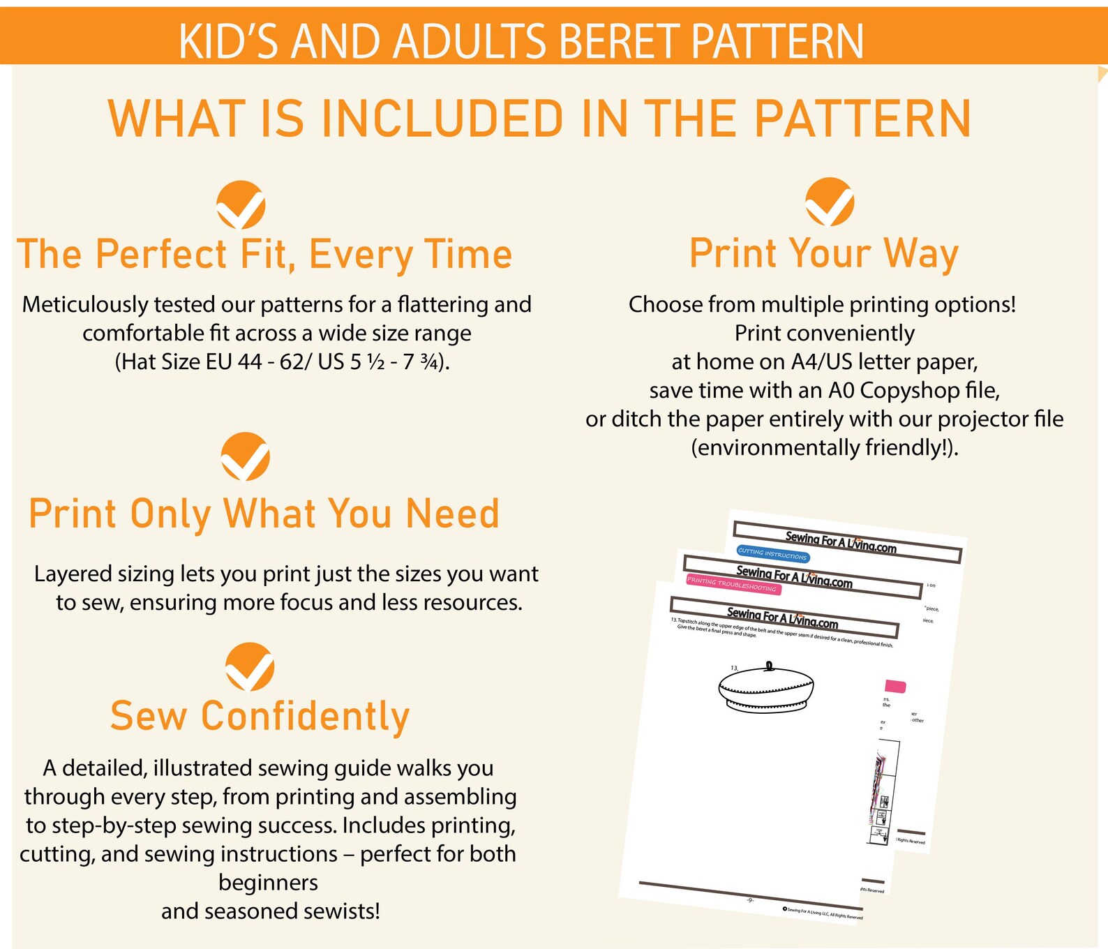 Classic Beret Sewing Pattern PDF | Unisex | Toddler to Adult - Etsy