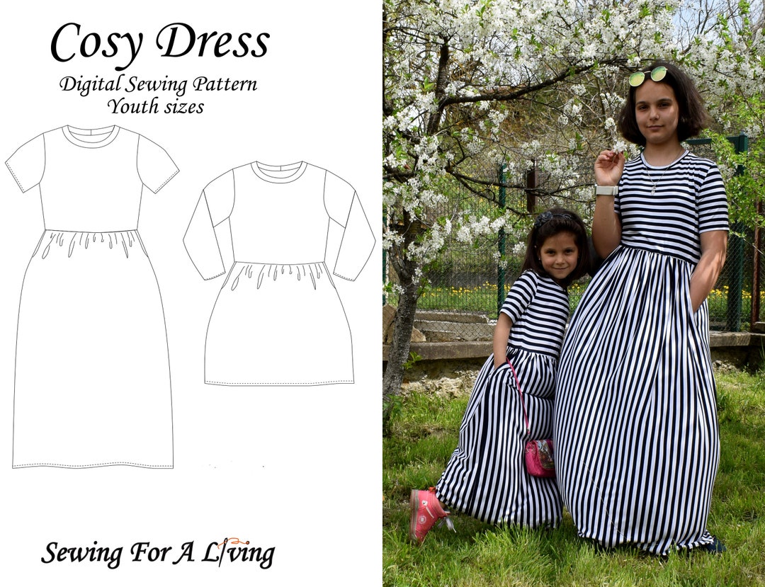 Girls' Knit Dress Sewing Pattern: Maxi or Knee-length (PDF Pattern) - Etsy