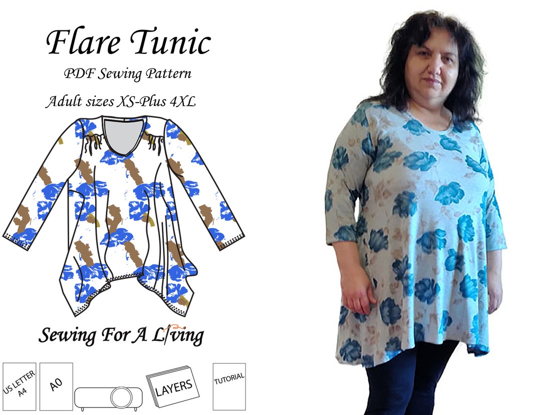 Flare Tunic Long Top PDF Sewing Pattern in Regular and Plus Sizes for Women - Etsy
