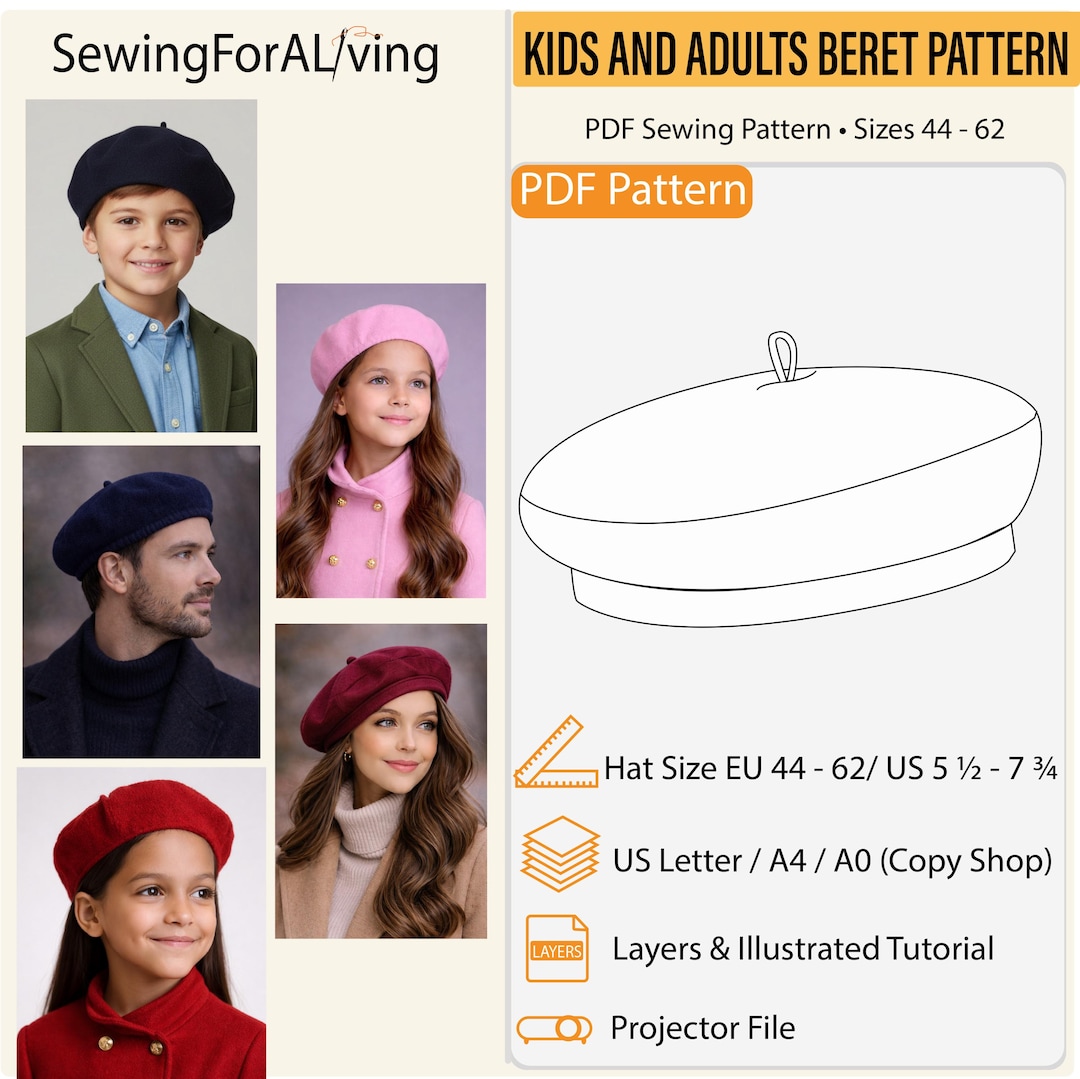 Classic Beret Sewing Pattern PDF | Unisex | Toddler to Adult - Etsy