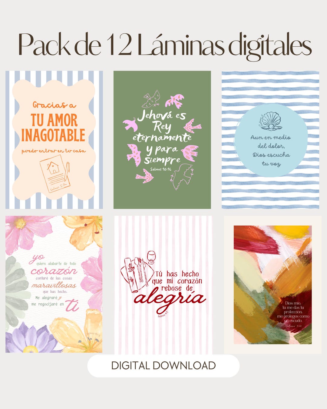 Psalms Spanish Bible Verse Printable Pack 12 Designs– Christian Wall ...