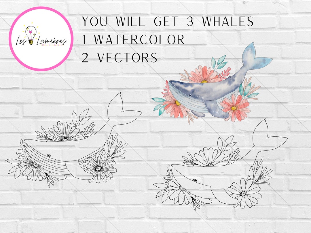 Aquarell Wal SVG PNG Vektor Wal Tattoo Wal Maldruck Wal - Etsy.de