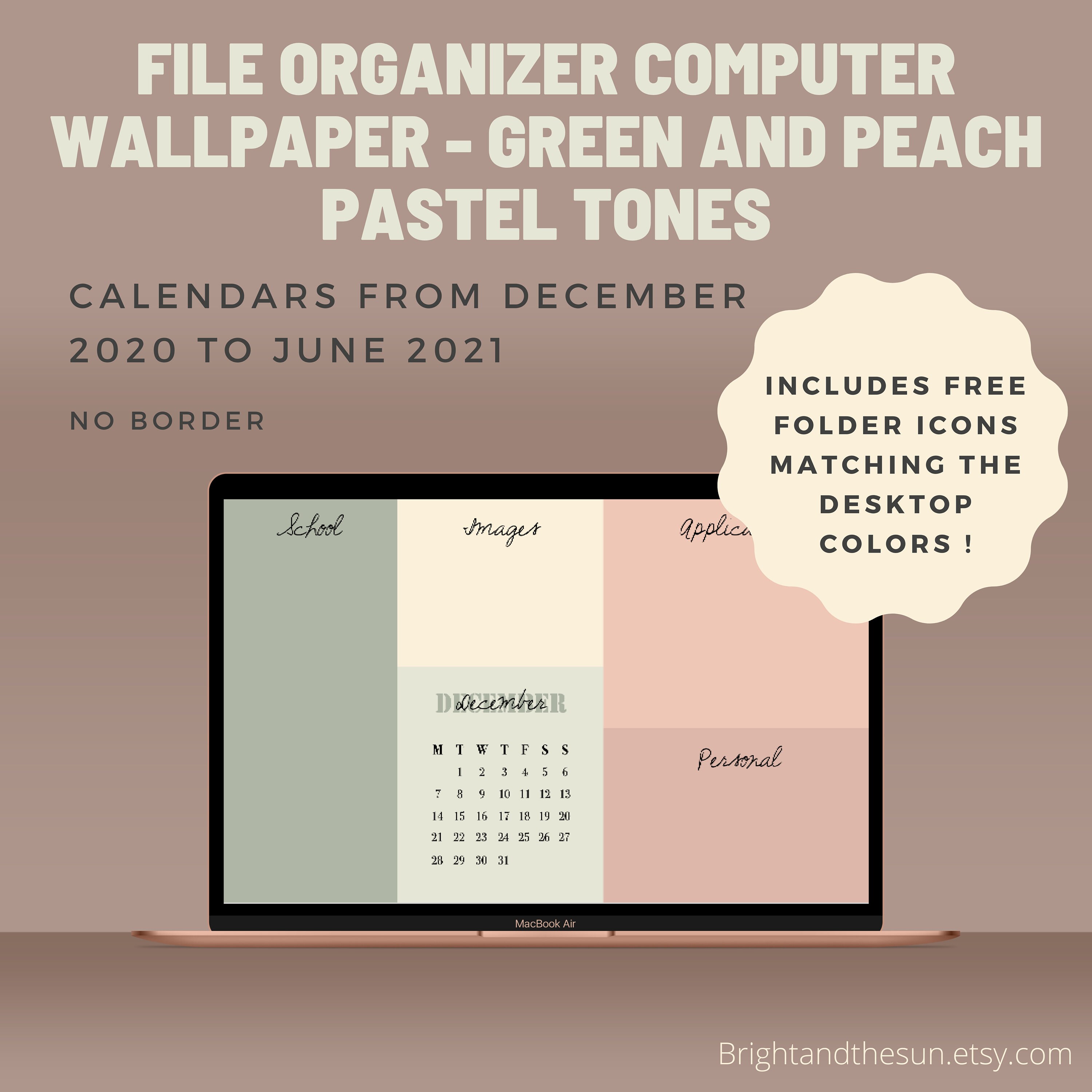 Organized Wallpaper 2020 2021 Green and Peach Pastel Tones - Etsy