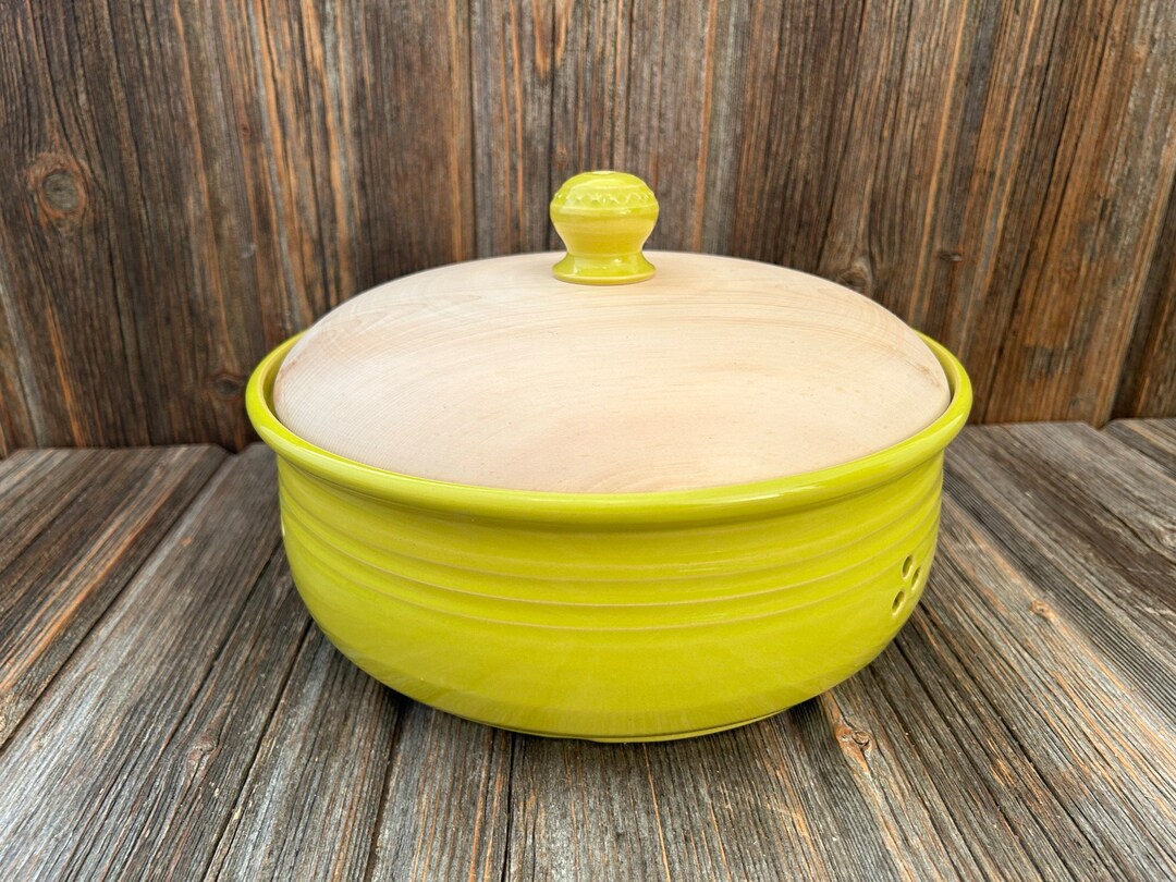 Ceramic Bread Crock Large With Pine Wood Lid - Etsy