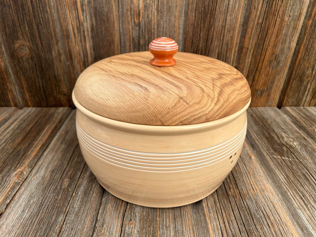 Ceramic Bread Pot With Oak Lid - Etsy