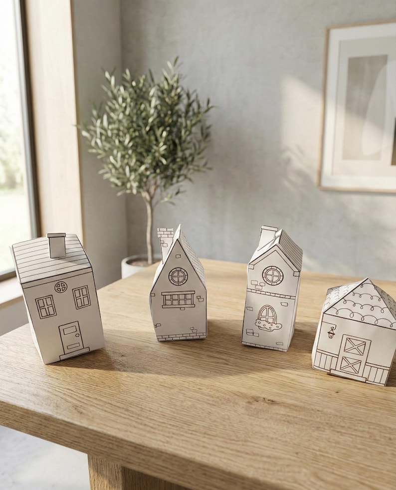 8 Printable 3D Paper Houses Set for Crafting, Foldable DIY Paper House ...