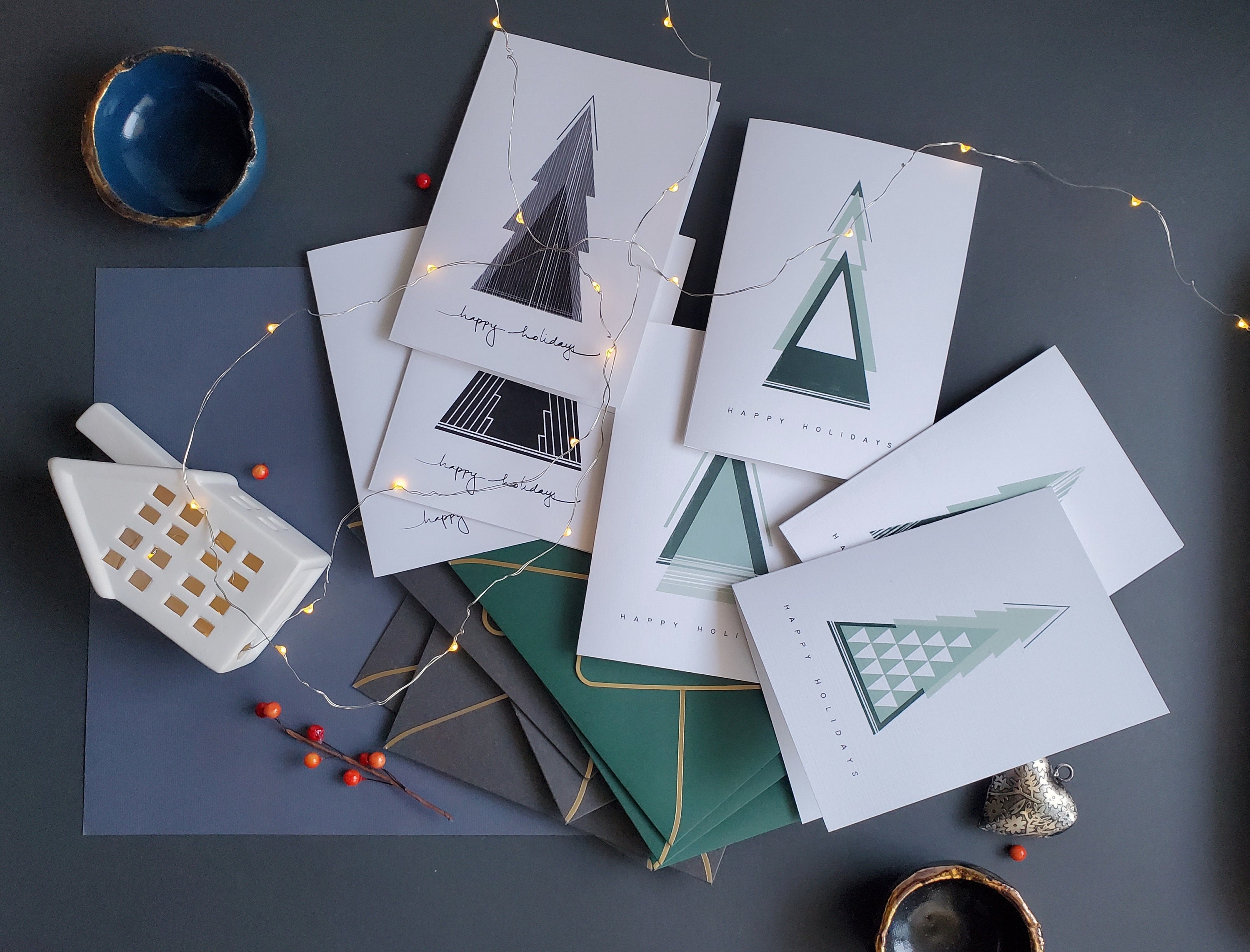 Set of 12 Modern Minimal Holiday 5"x7" Cards W/ Envelopes Christmas ...