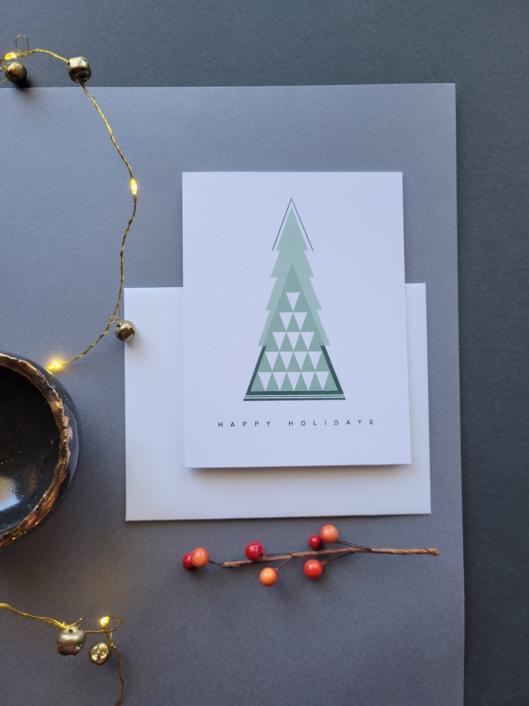 4.25" X5.5" Modern Minimal Holiday Cards Set of 10 - Green #3 W ...