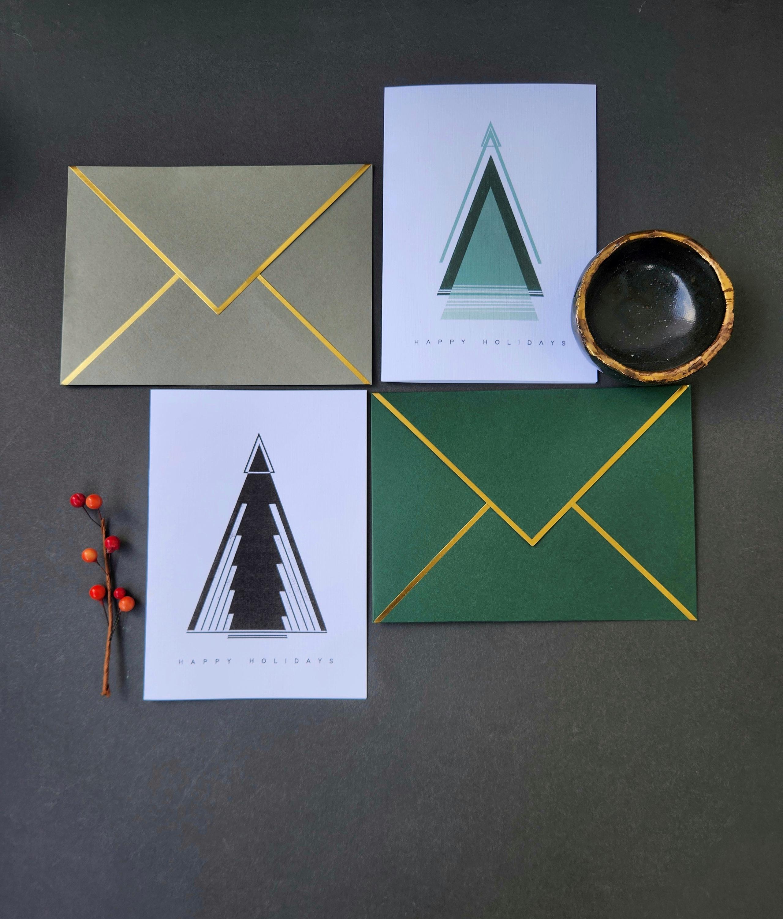 Set of 12 Modern Minimal Holiday 5"x7" Cards W/ Envelopes Christmas ...