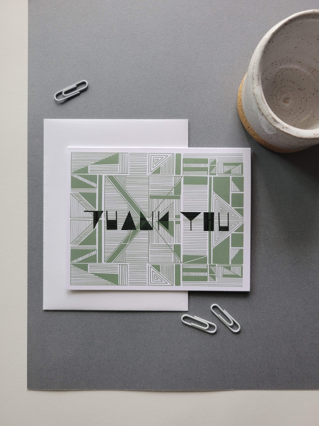 Modern Unique Thank You Cards in SAGE -pack of 10 Folded Cards White ...