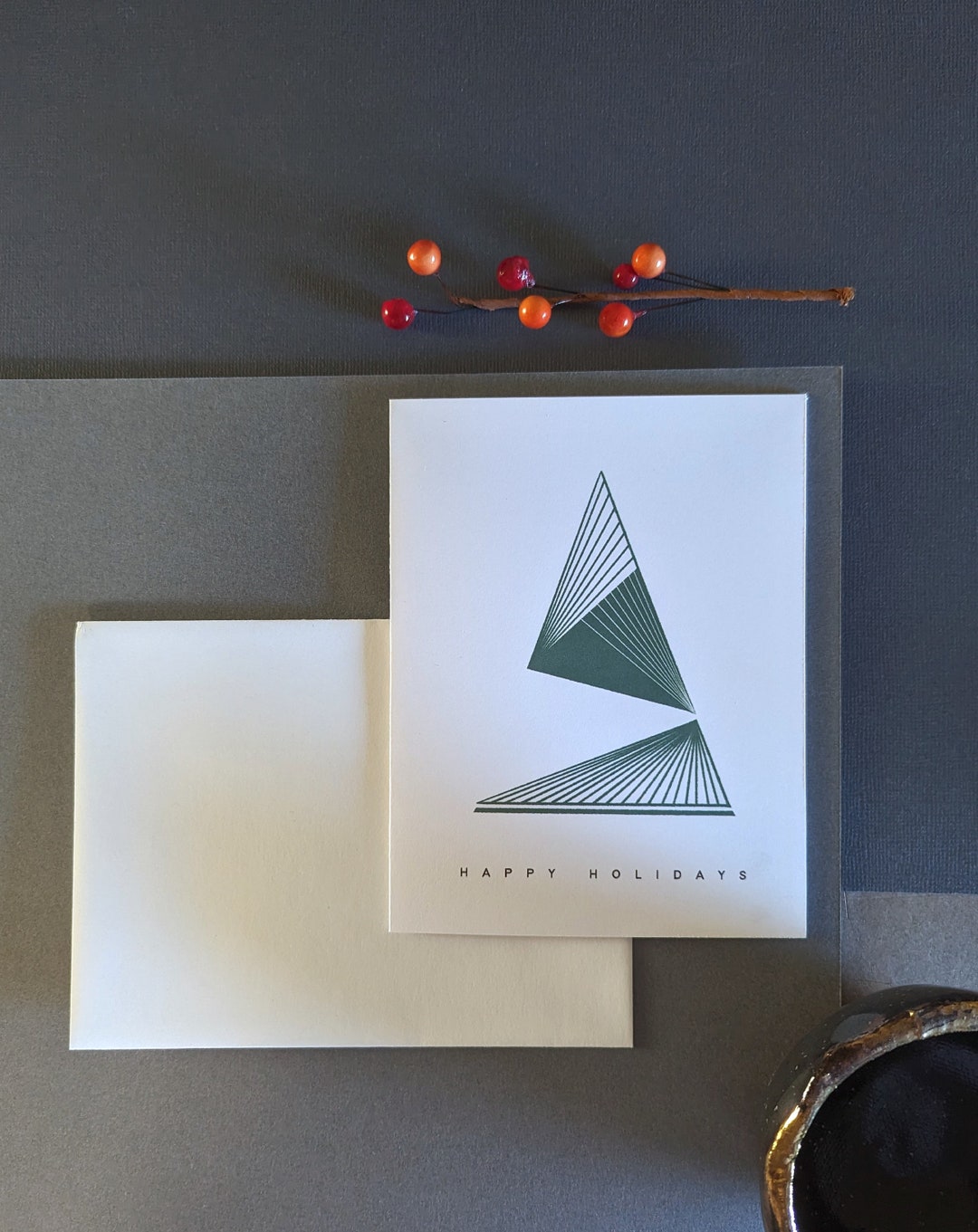 4.25" X5.5" Modern Minimal Holiday Set of 10 Cards - Green #4 W ...